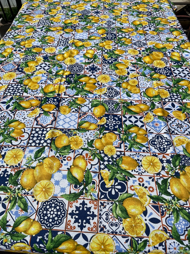 Lemon Tablecloth | Italian Majolica Tile Print, 100% Cotton - Etsy UK