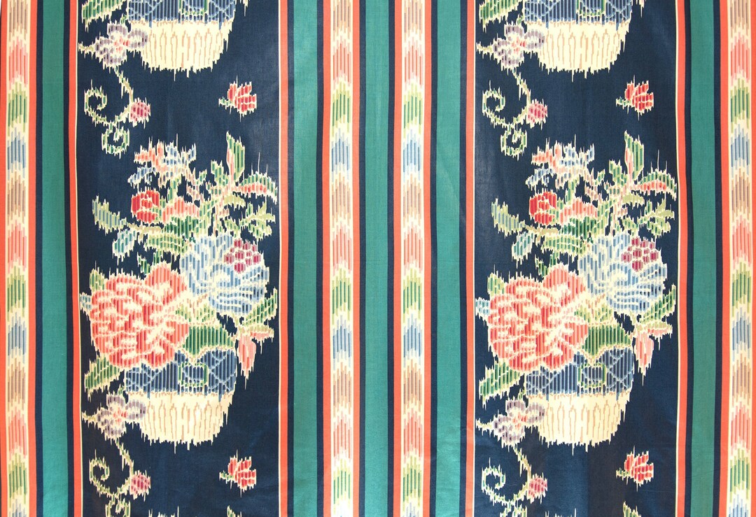 Vintage 1980's Jay Yang Furnishing Fabric. Design 'peony Urn', Colour ...