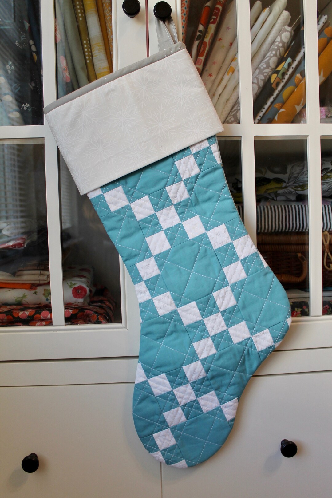 Handmade Quilted Christmas Stocking - Blue and White Irish Chain - Etsy