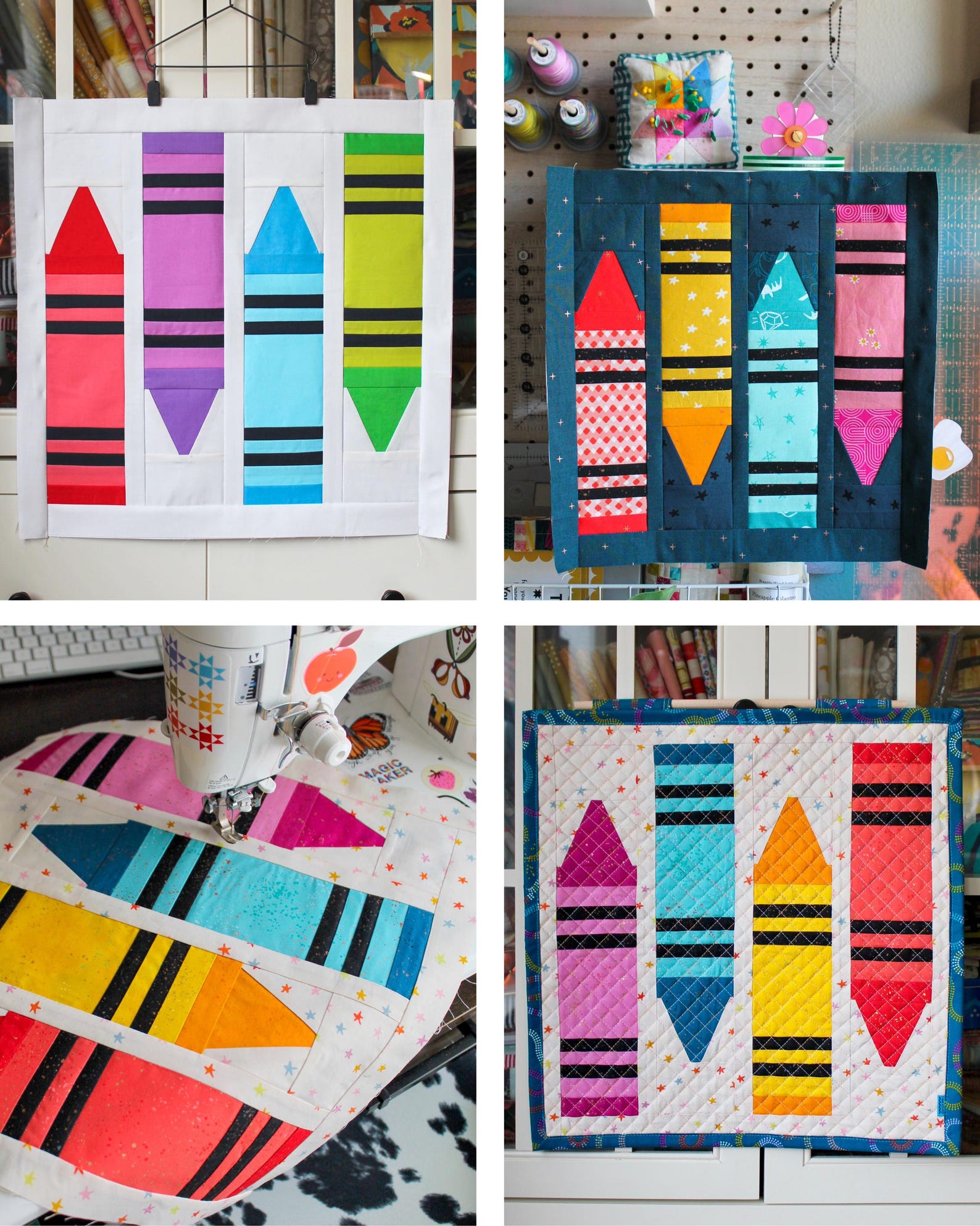Jumbled Crayons FPP Quilt Block Pattern by the Quilting Corner ; 8"x8 ...