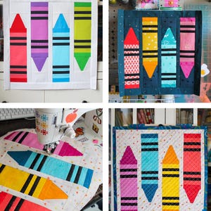 Jumbled Crayons FPP Quilt Block Pattern by the Quilting Corner ; 8"x8 ...