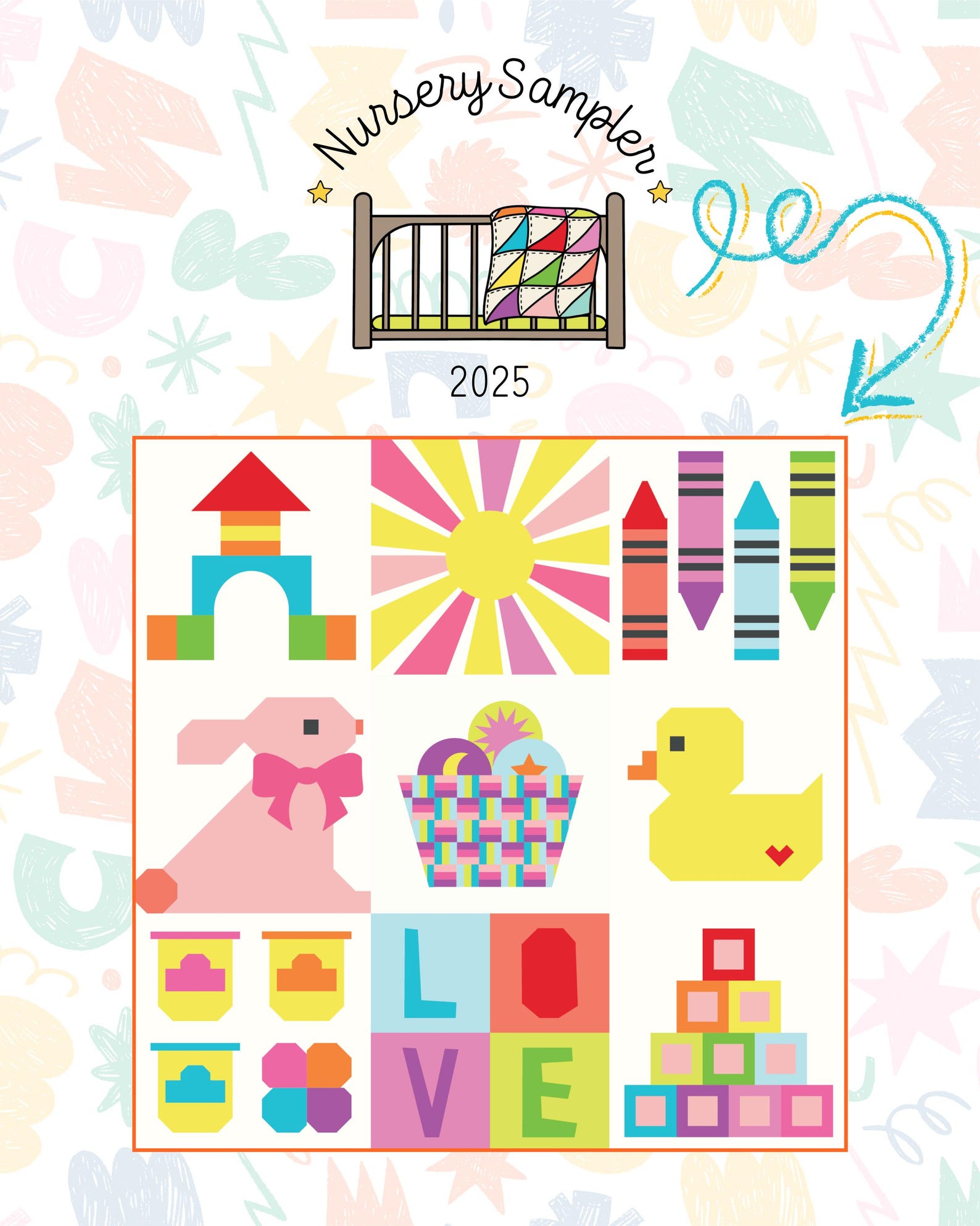 Jumbled Crayons FPP Quilt Block Pattern by the Quilting Corner ; 8"x8 ...