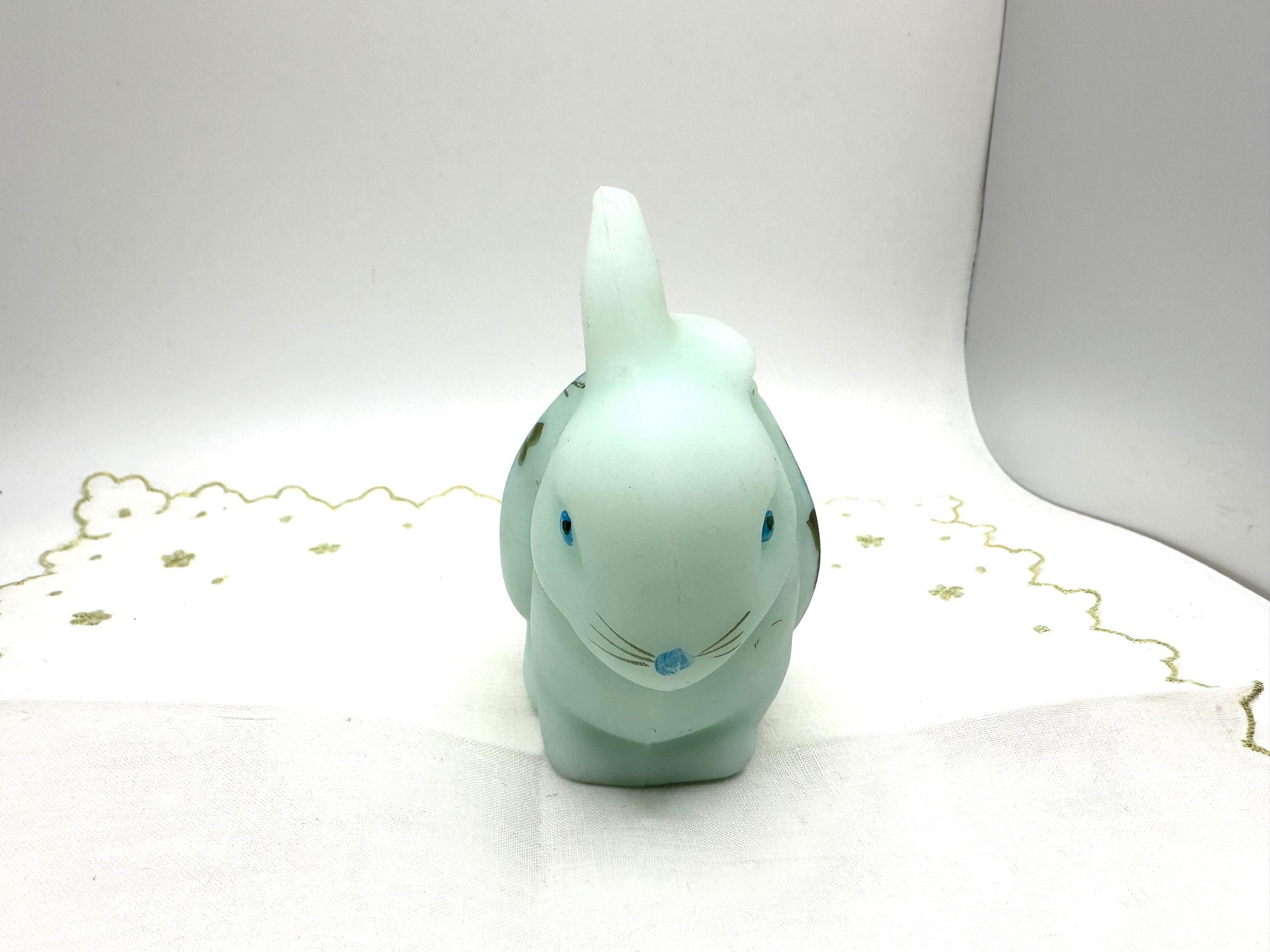 Vintage Fenton Blue Satin Glass Bunny Rabbit Figurine, Blue Roses ...