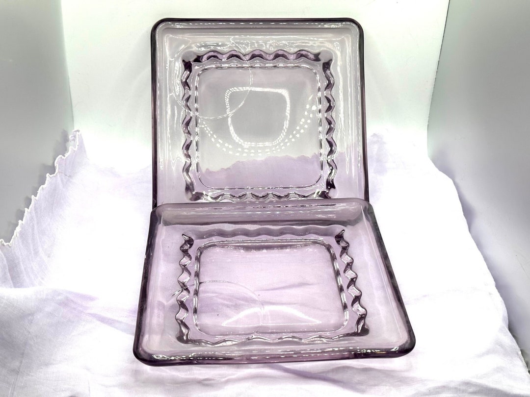 Set Of 2 Vintage Purple Glass Buffet Luncheon Plates With Etsy