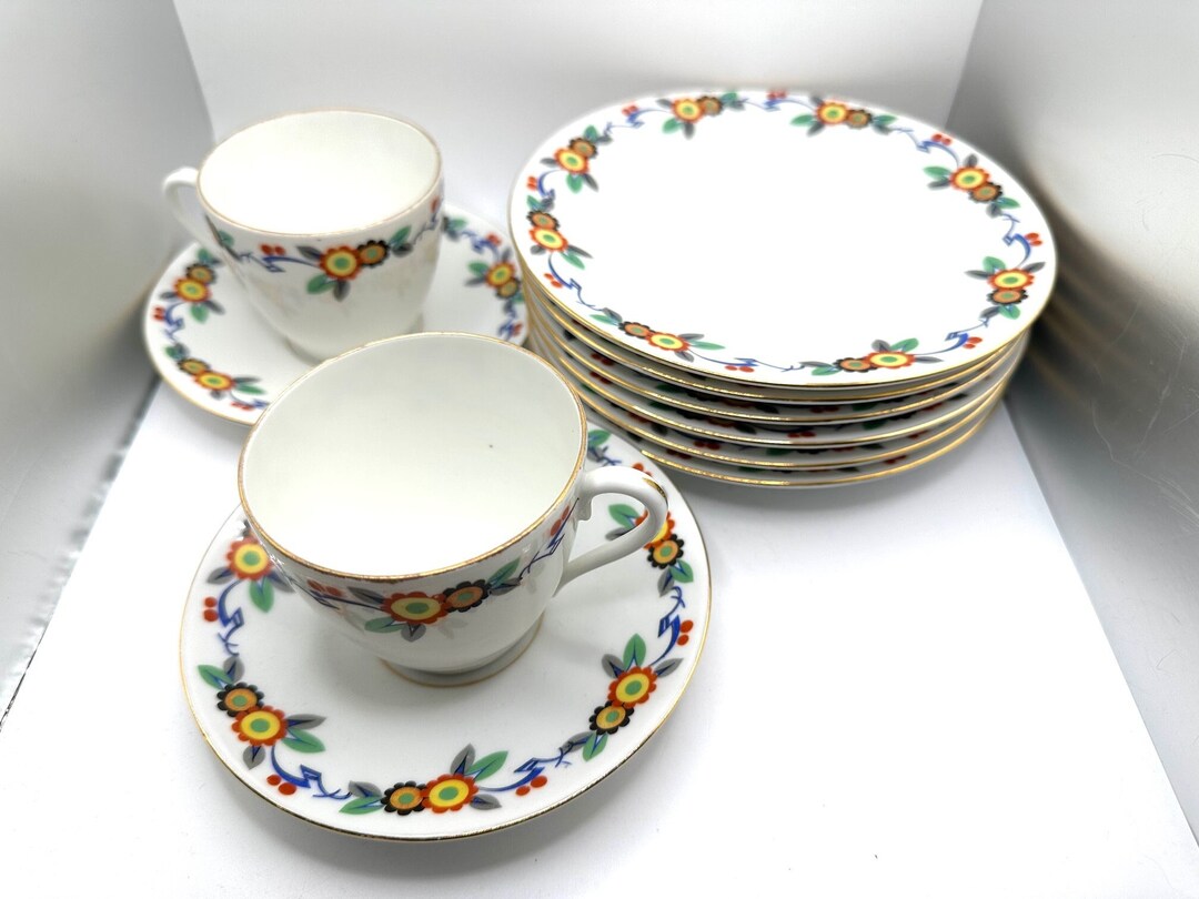 Rare 1911 1935 Porsgrund Norway Set of 2 Teacups and Saucers, 6 Small ...