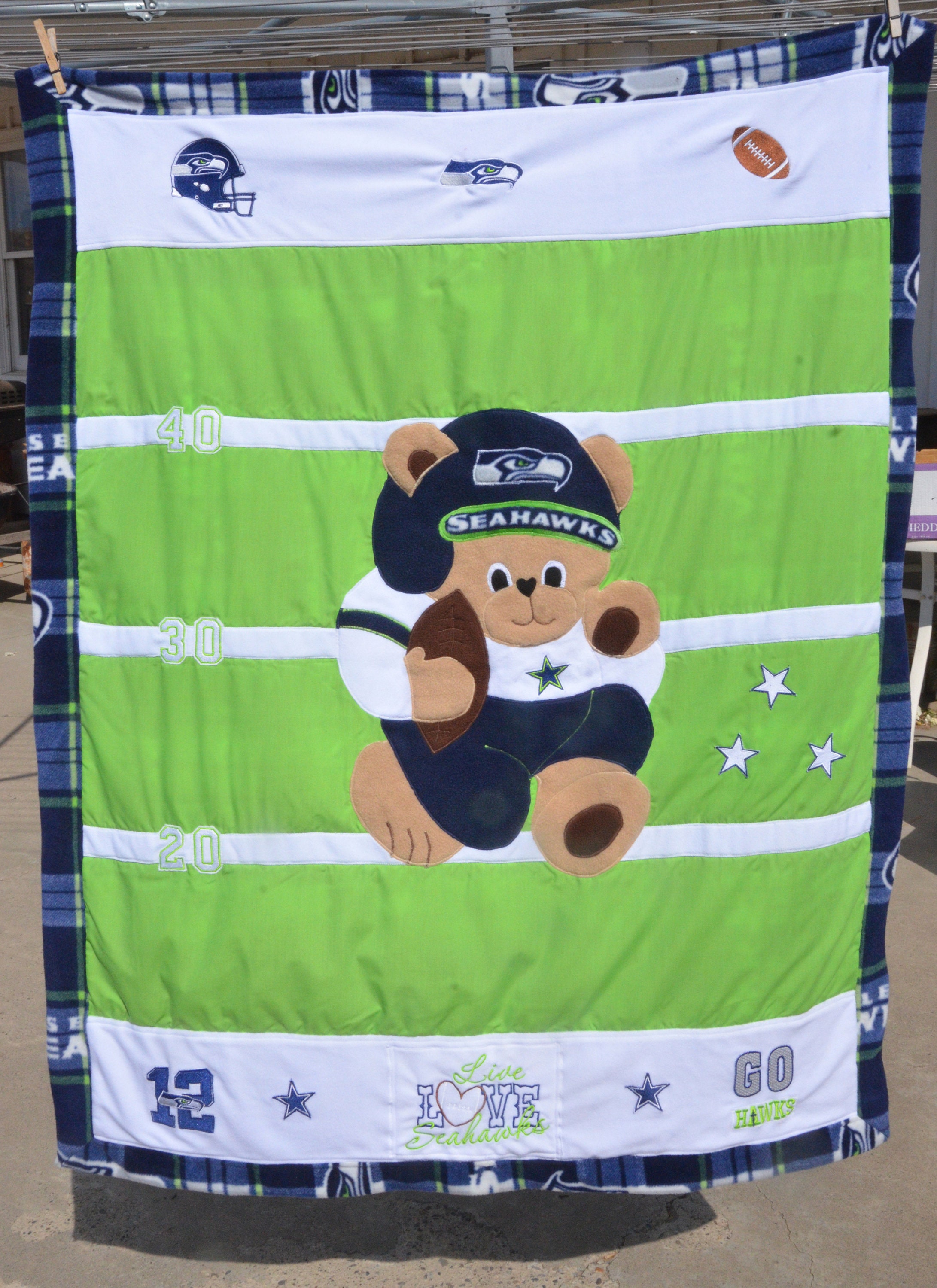 Run Seahawk Run, Seahawk Baby Quilt, Baby Blanket, Football, Sports ...