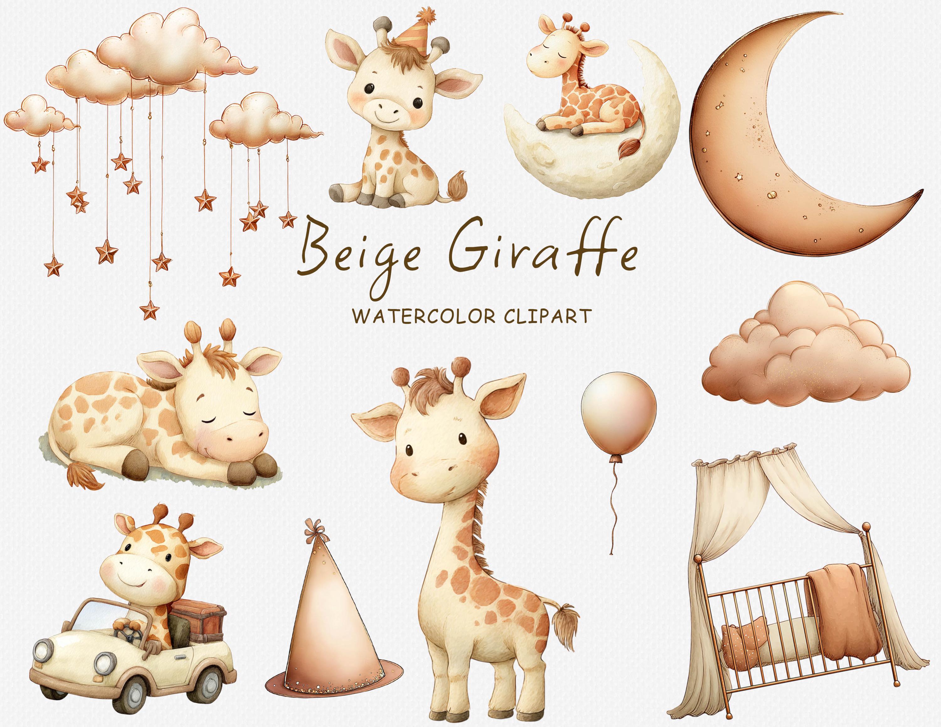 Beige Giraffe Watercolor Clipart, 24 PNG Neutral Cute Baby Giraffe ...