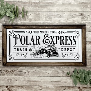 The North Pole Polar Express Train Depot Holiday Reverse Canvas Sign - Etsy