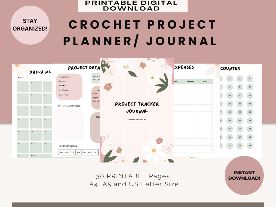 Printable Crochet Planner Bundle, Crochet Journal, Project Organizer ...