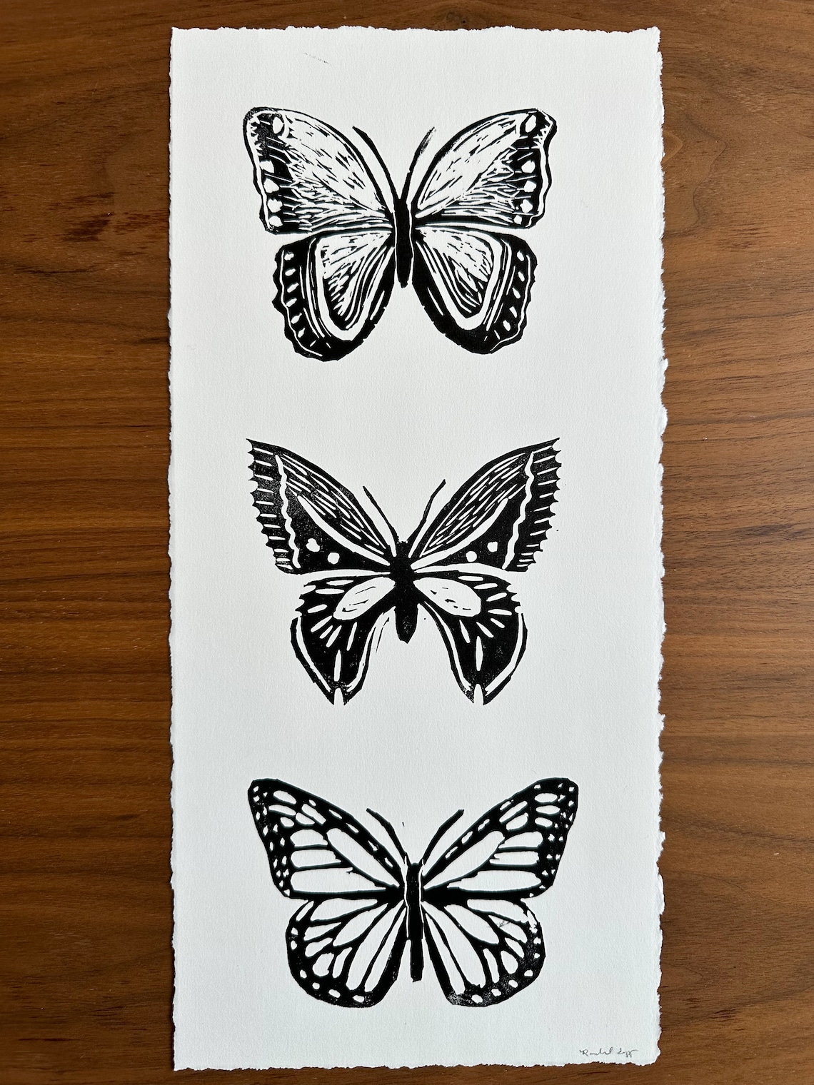 Butterflies Trio Linocut Print - Handmade Butterfly Block Print ...