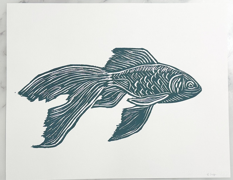Goldfish Original Block Print - Etsy