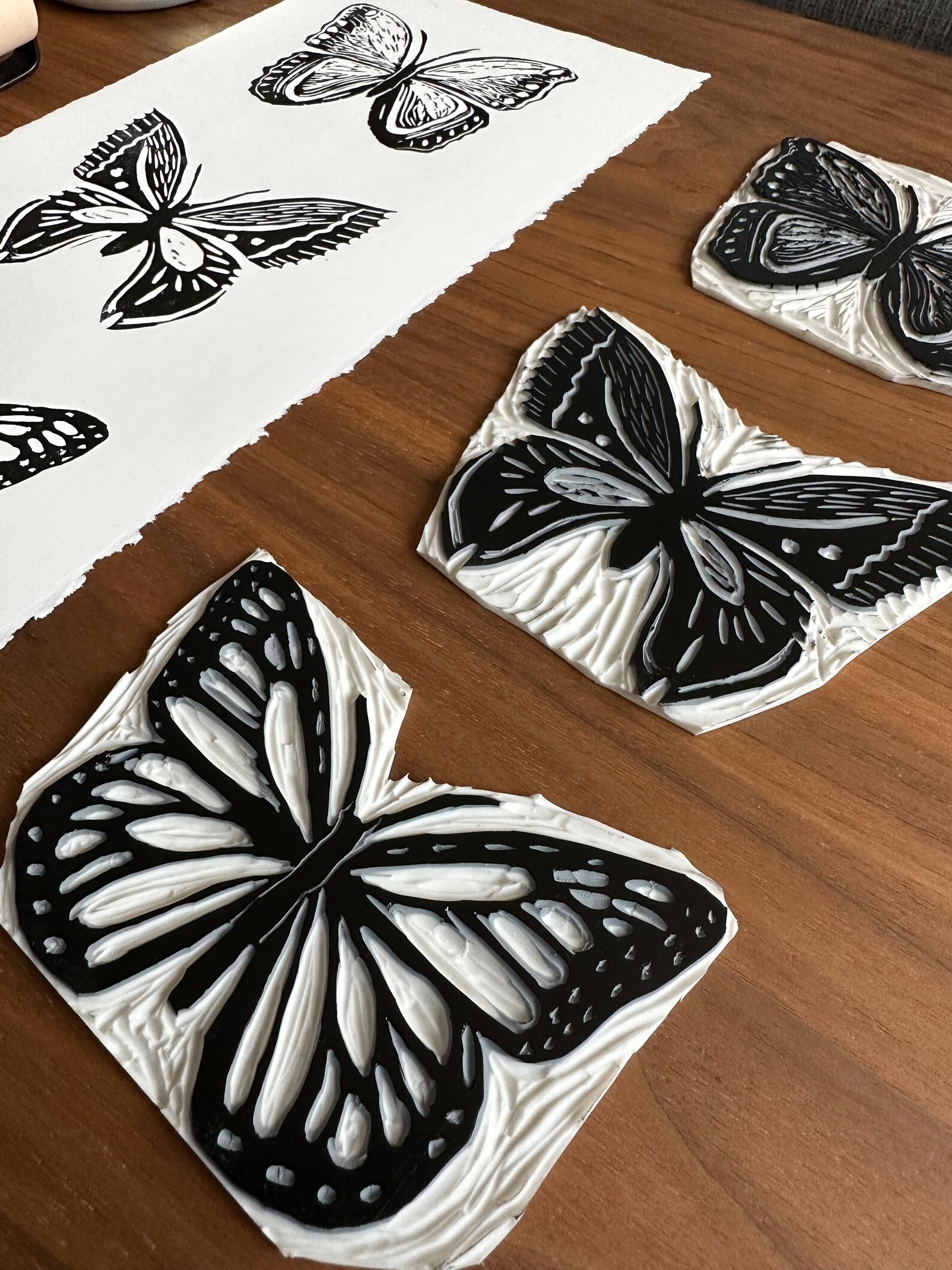 Butterflies Trio Linocut Print - Handmade Butterfly Block Print ...