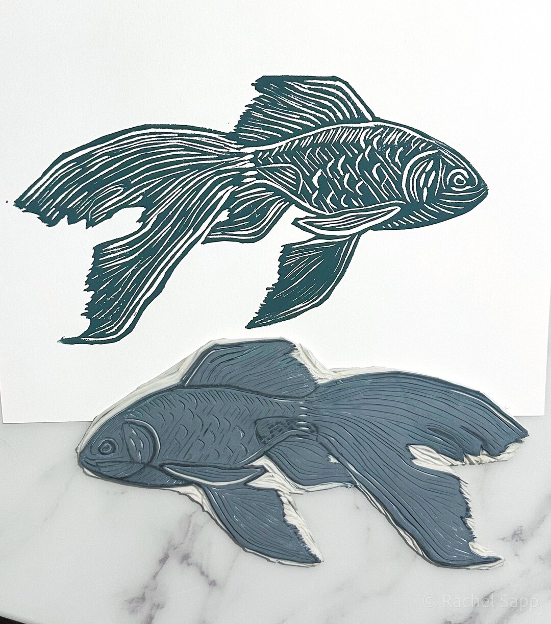 Goldfish Original Block Print - Etsy
