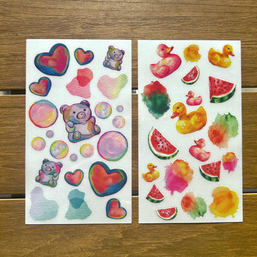 2 Sheets Rub on Transfer Rubber Duck Watermelon Rainbow Childhood ...