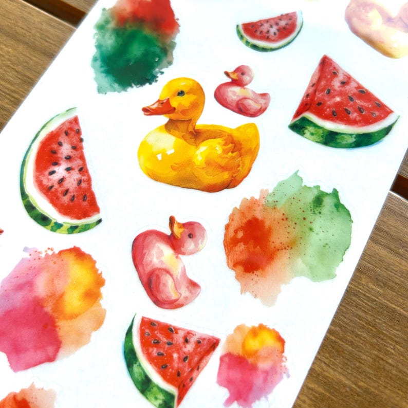 2 Sheets Rub on Transfer Rubber Duck Watermelon Rainbow Childhood ...