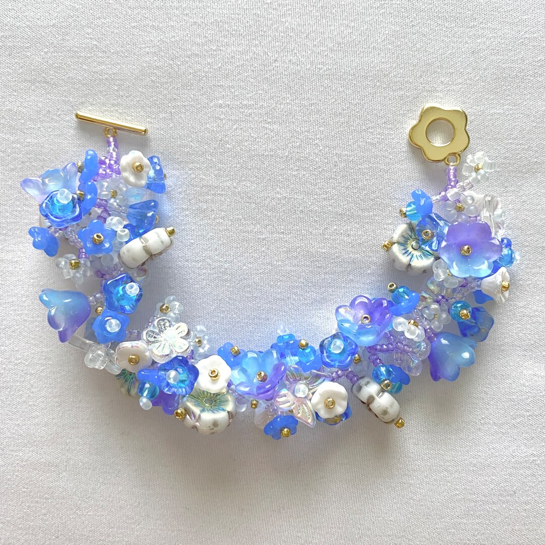 Periwinkle Harmony Floral Beaded Bracelet Wedding Jewelry - Etsy
