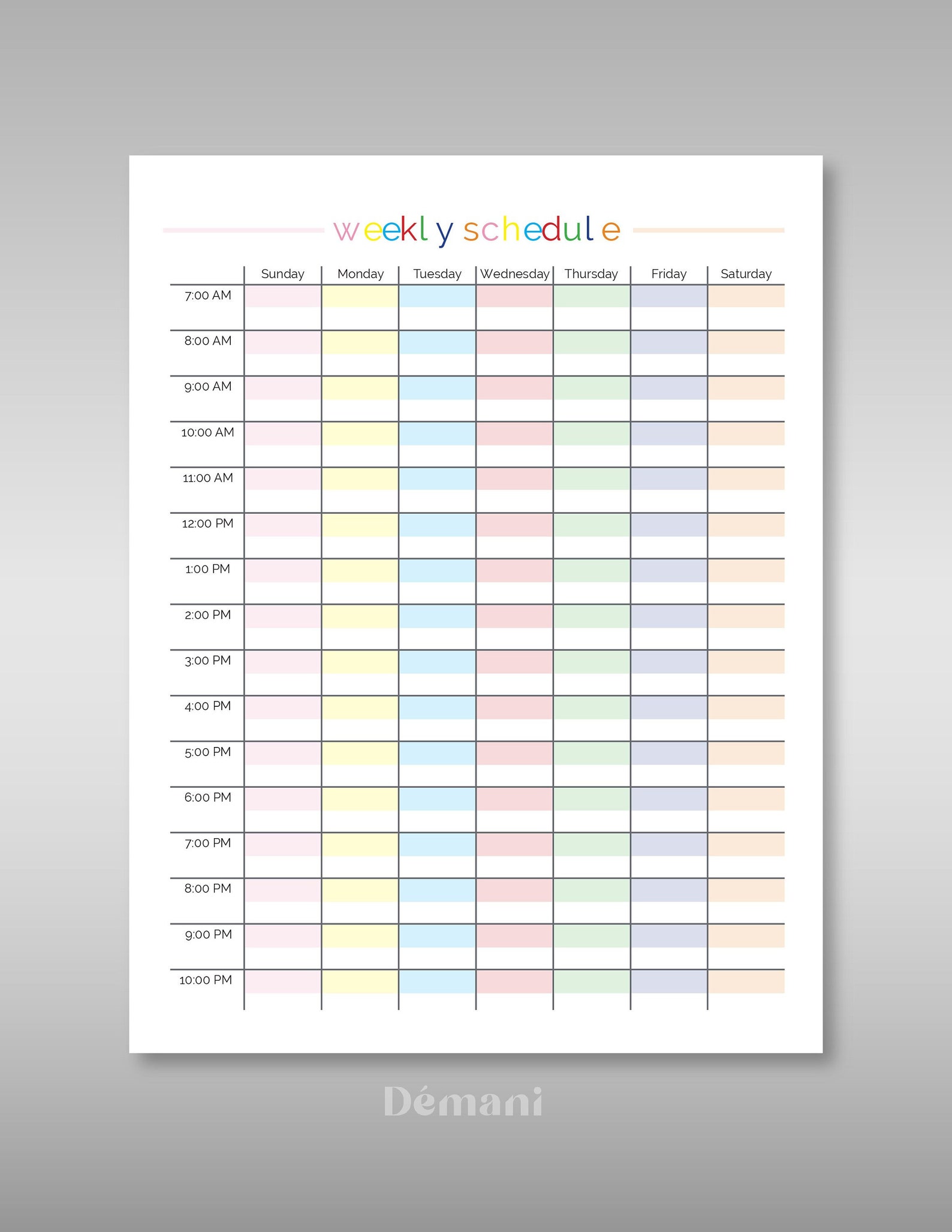 Colorful Weekly Schedule - Etsy