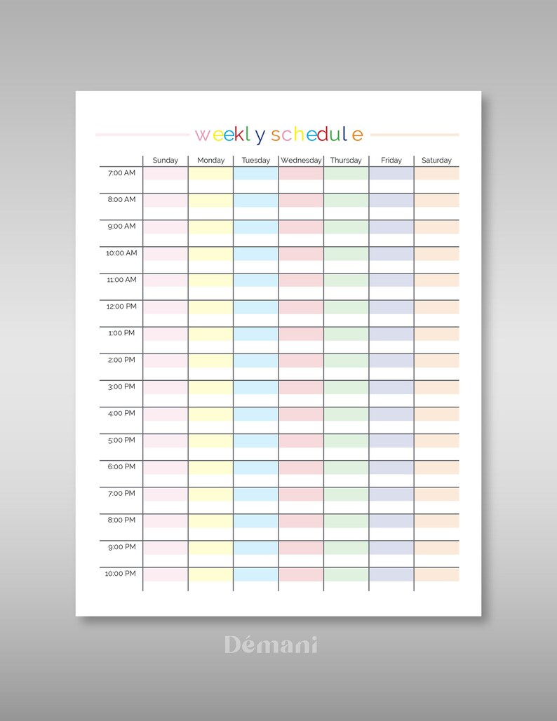 Colorful Weekly Schedule - Etsy