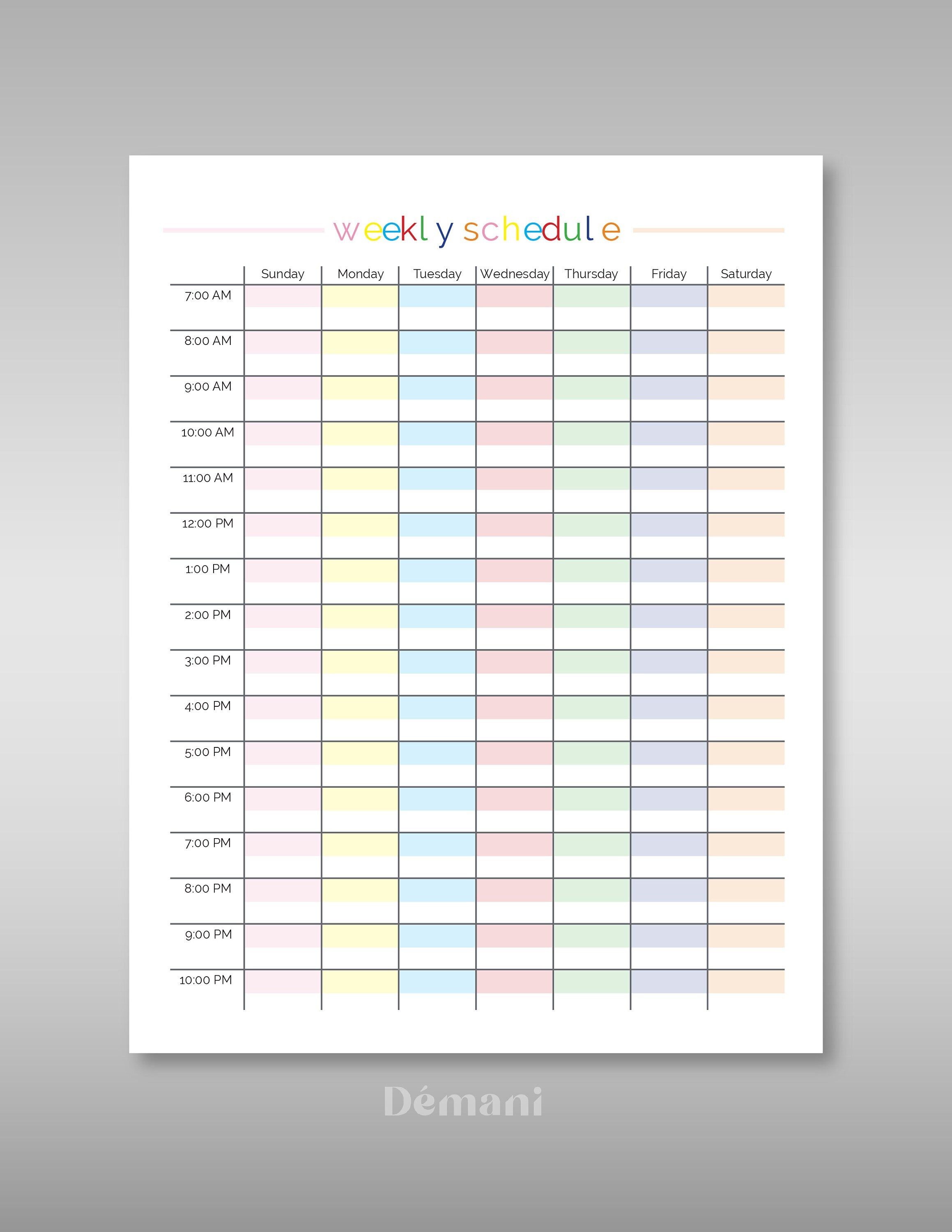Colorful Weekly Schedule - Etsy