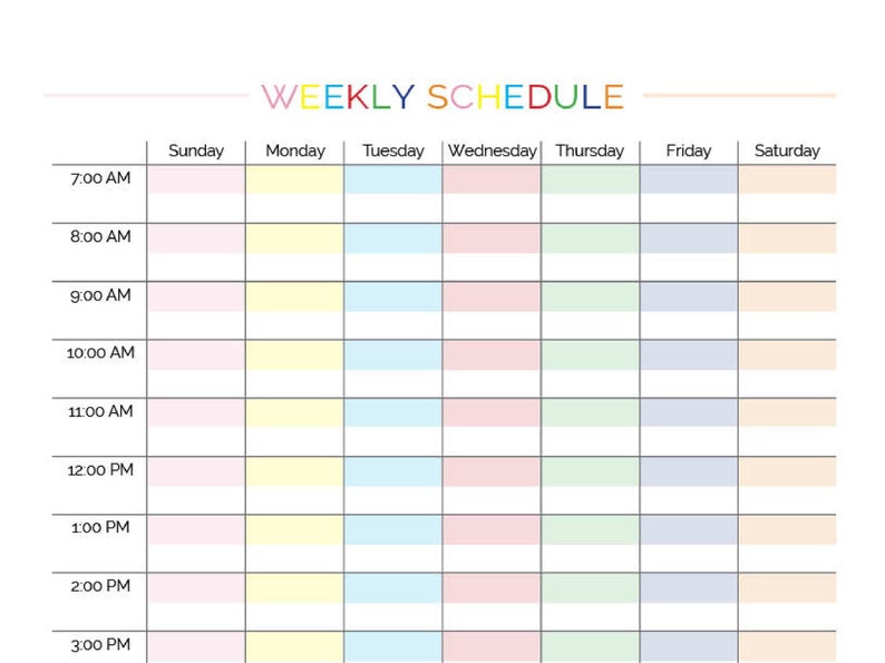 Colorful Weekly Schedule - Etsy