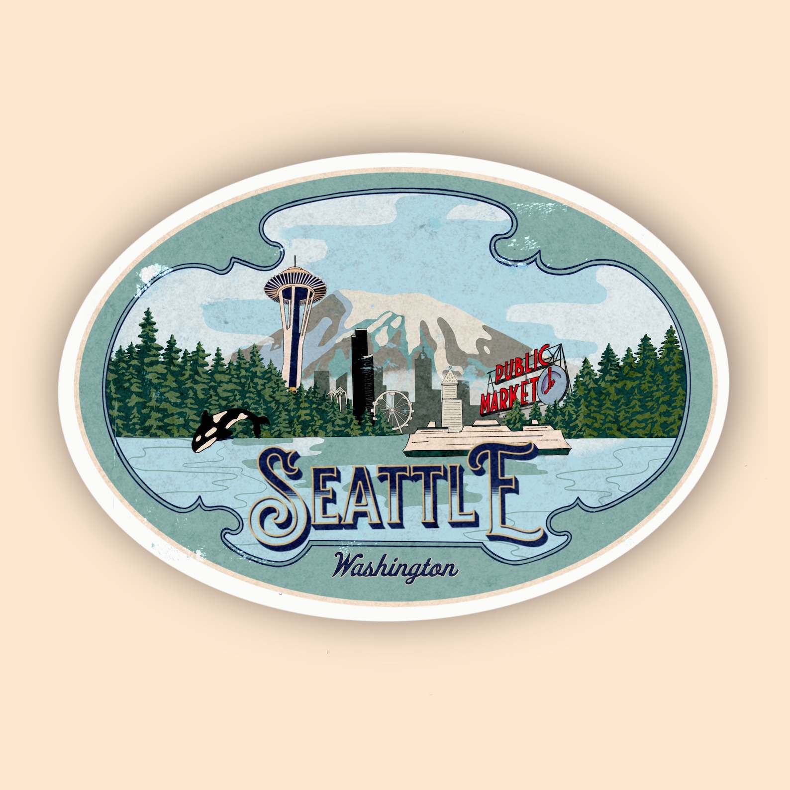 Vintage Seattle Sticker Retro Washington Waterproof | Etsy