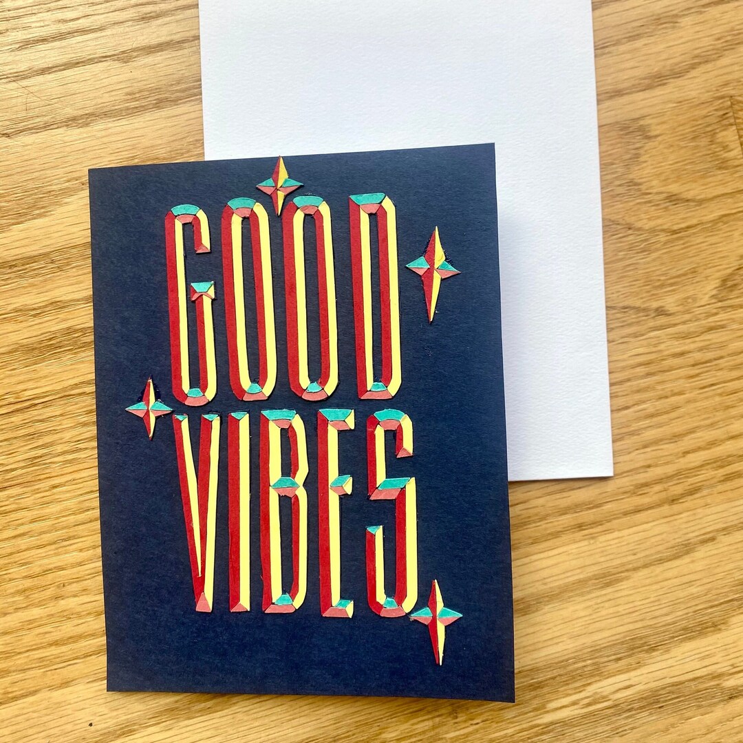 Good Vibes Card | Love | Paper Cut Lettering | Greeting Card | Blank ...