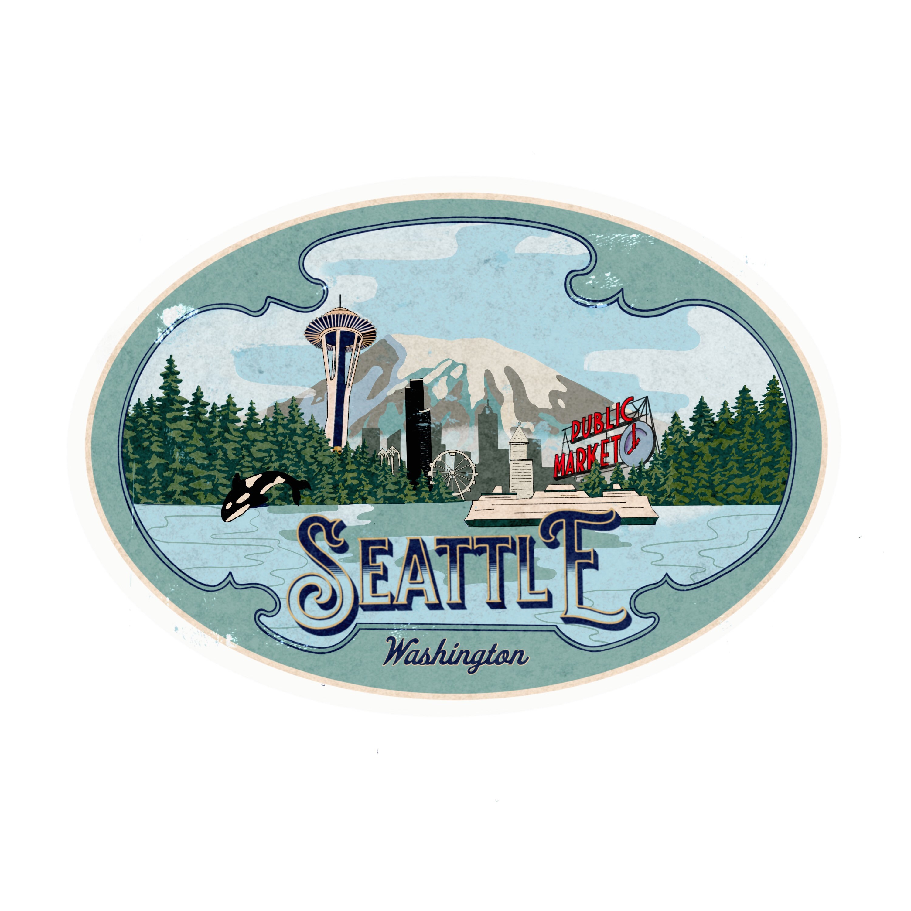 Vintage Seattle Sticker Retro Washington Waterproof | Etsy