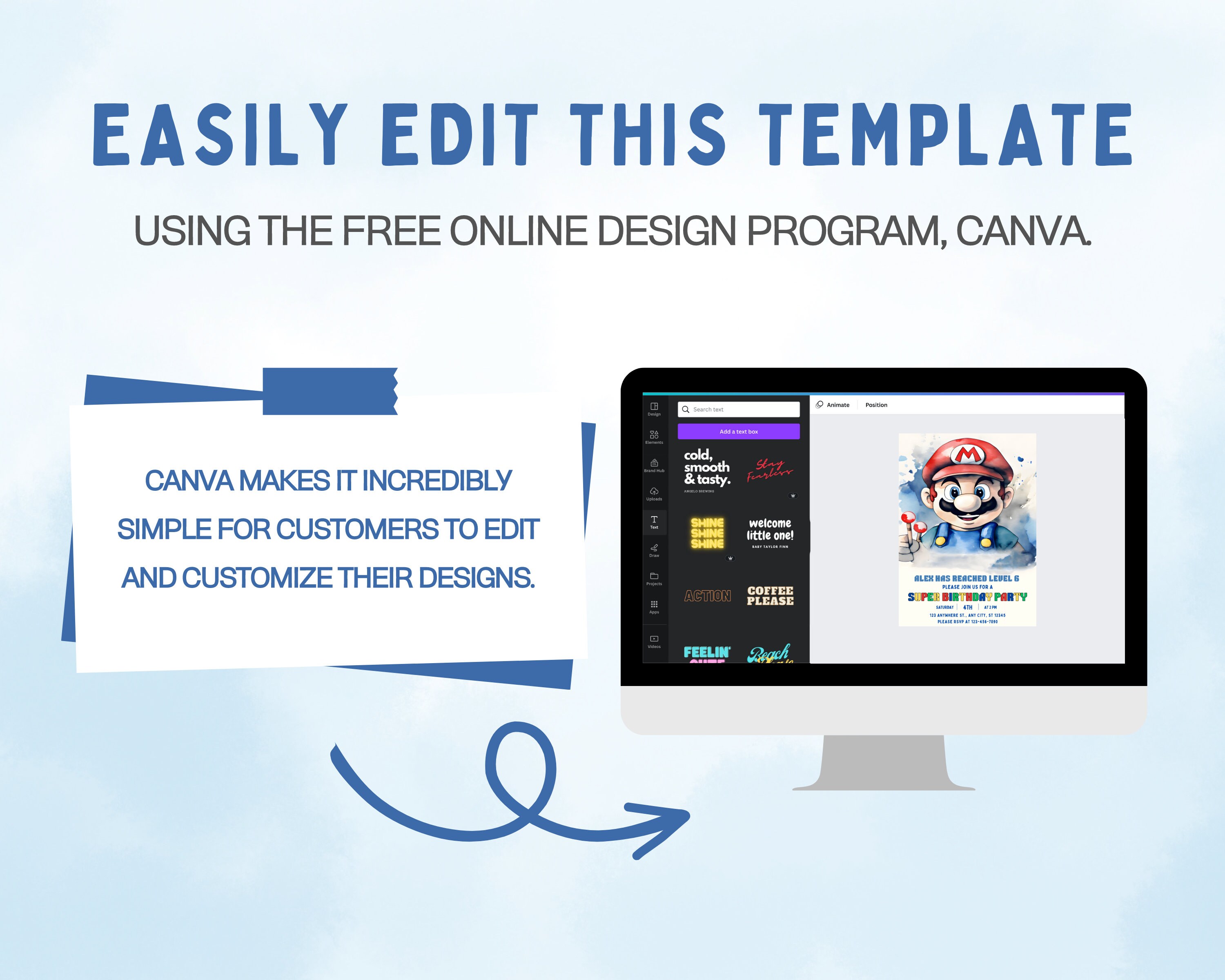 Super Mario Birthday Invitation - Editable Canva Template - Instant Download - Mario Bros Party ...