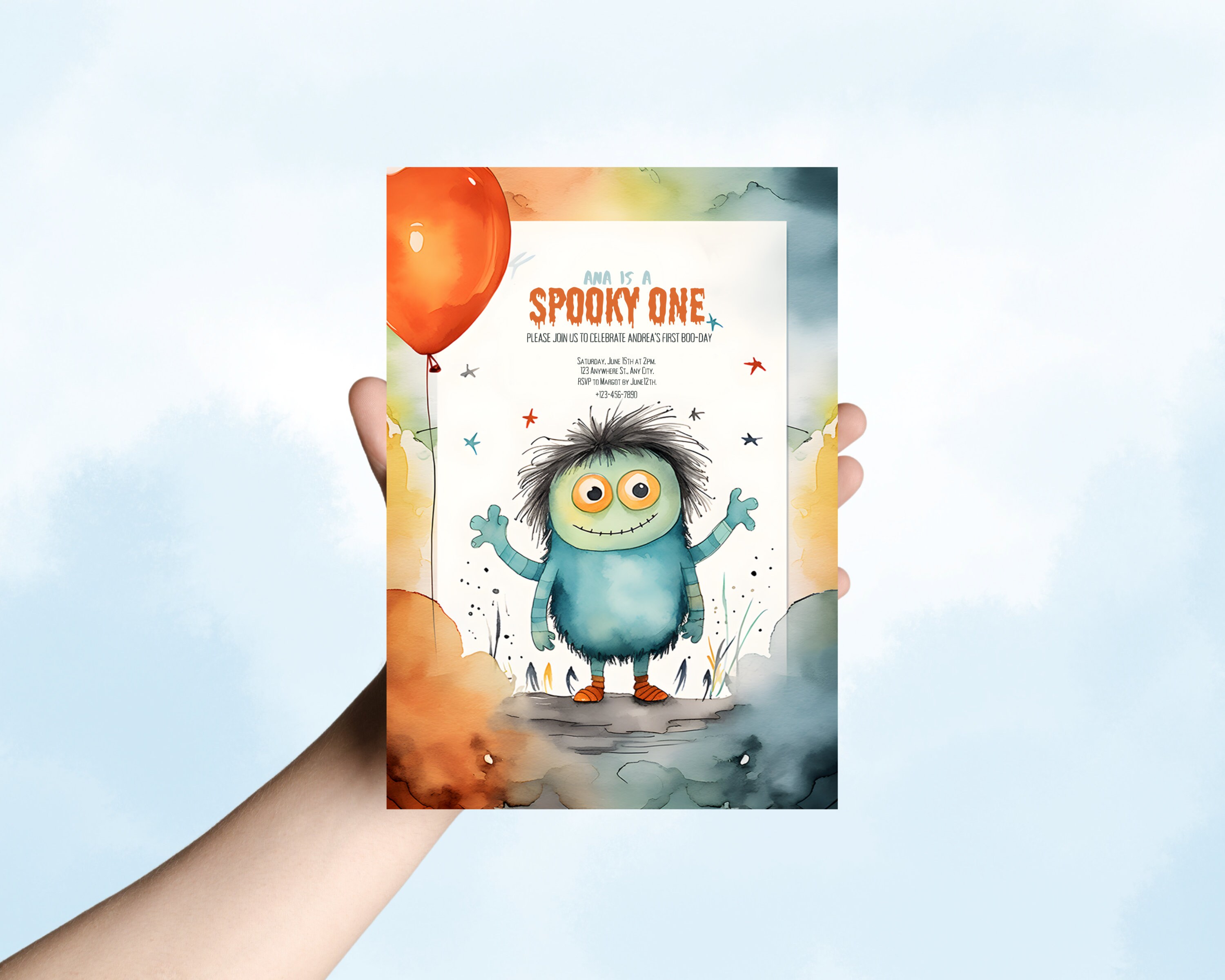 Spooky One 1st Birthday Invitation Cute Monster Theme - Etsy