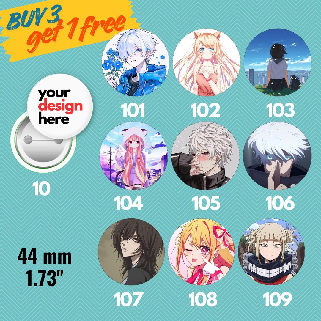 Anime Pinback Button, Custom Kawaii Character Badge (44mm) - Etsy