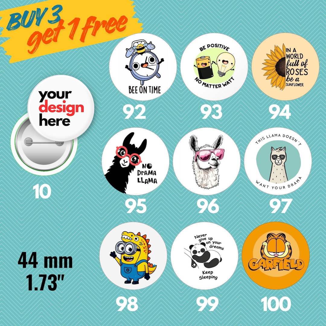 Funny Llama, Bee, Panda Pin Buttons – Custom 44mm Badges - Etsy