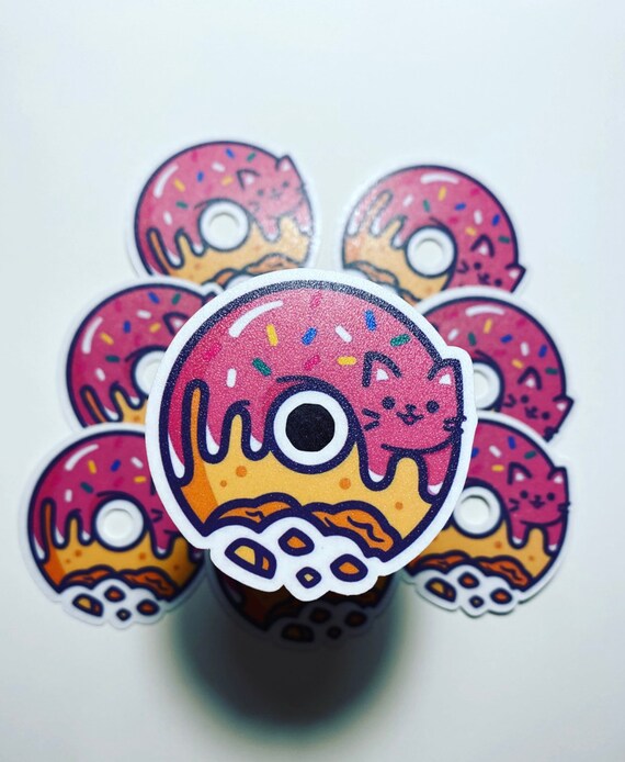 Cat Donut Sticker Sprinkle Donut Coffee and Donuts | Etsy