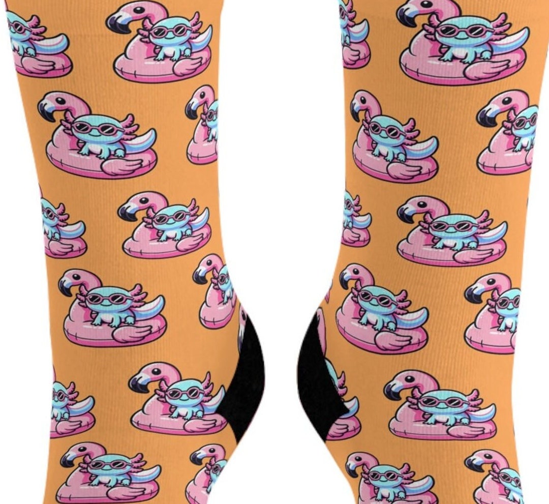 Axolotl Socks Cute Axolotl Socks Sitting on Flamingo - Etsy