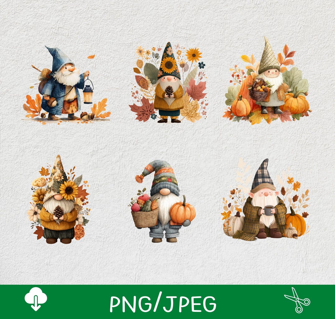 Cozy Autumn Gnome Clipart Bundle / Fall Gnomes With Pumpkins ...