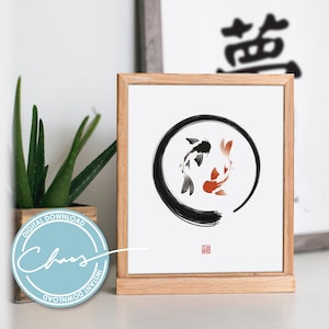 Digital ENSO KOI FISH Wall Art - Yin Yang Fish Artwork - Enso Circle ...
