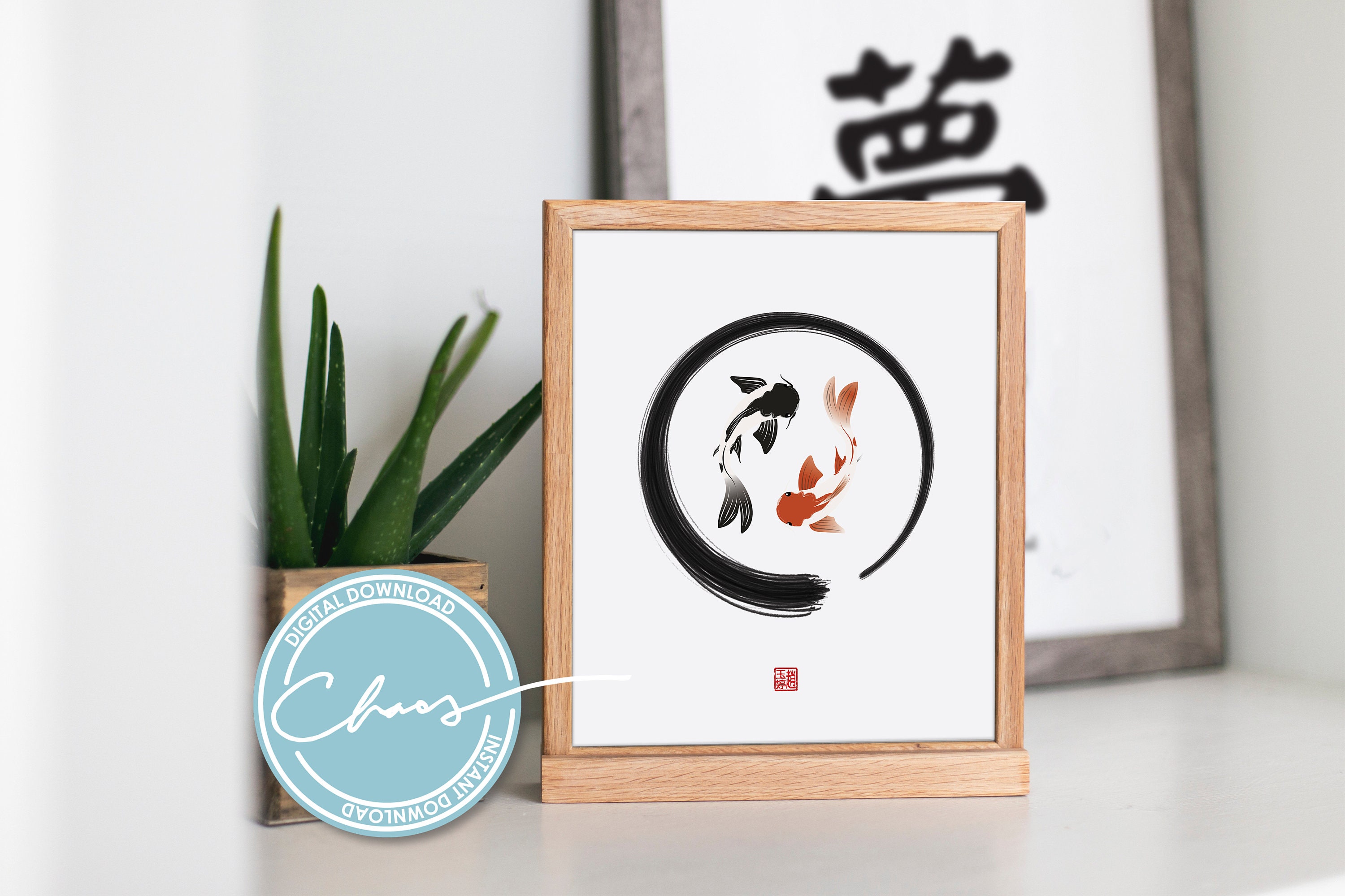Digital ENSO KOI FISH Wall Art Yin Yang Fish Artwork Enso - Etsy