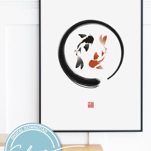 Digital ENSO KOI FISH Wall Art - Yin Yang Fish Artwork - Enso Circle ...