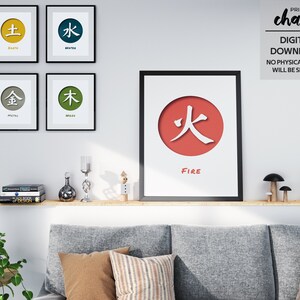 Digital Feng Shui 5 Elements Poster Set - Earth, Wood, Water, Fire ...