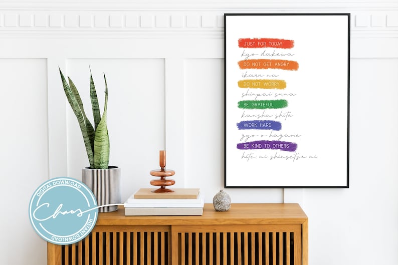 Reiki Principles Art Printable // Japanese Print // Just for Today Wall ...