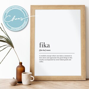 Digital Fika Definition Print, Nordic Printable Wall Art, Swedish Art ...
