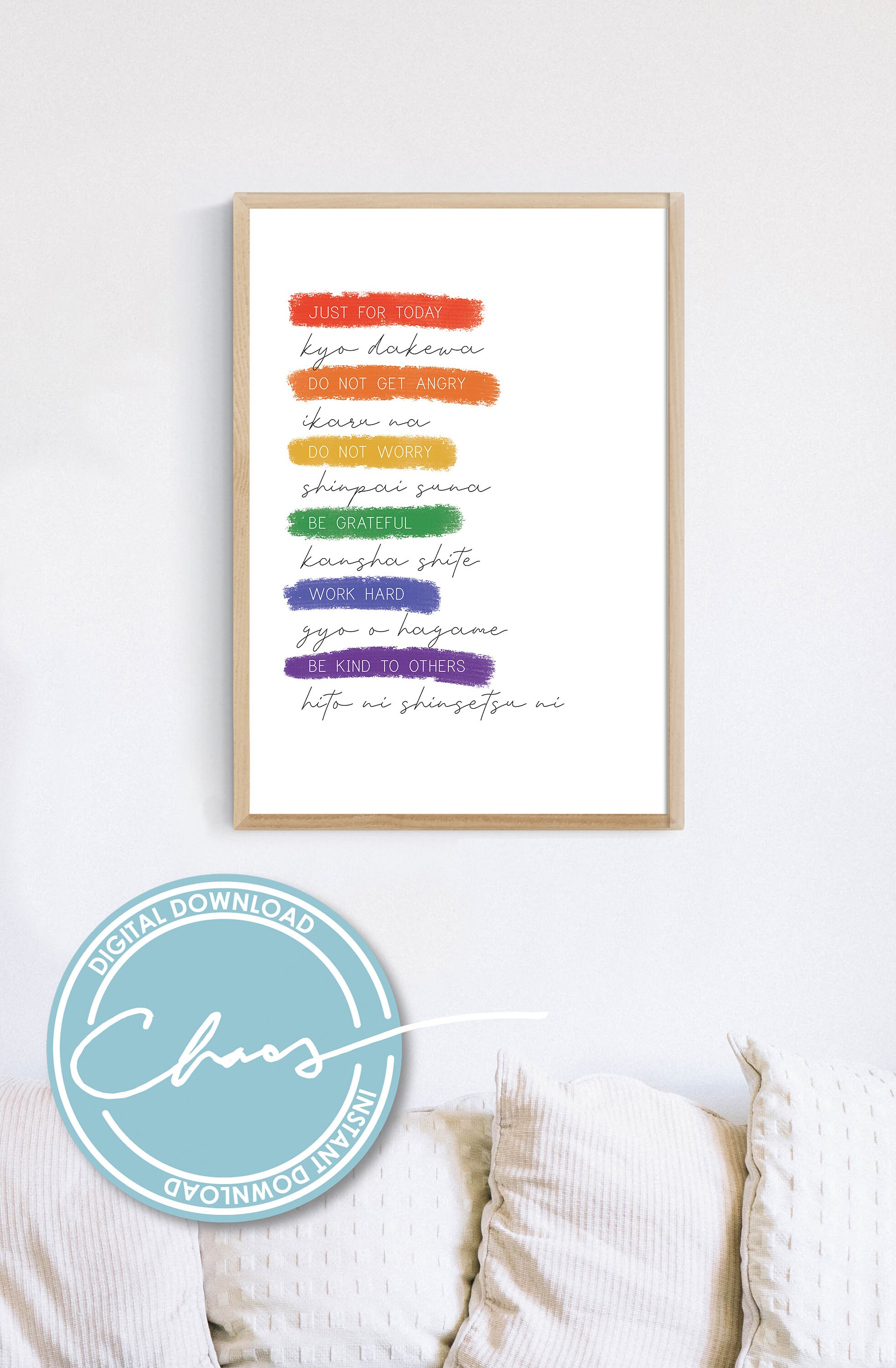 Reiki Principles Art Printable // Japanese Print // Just for Today Wall ...