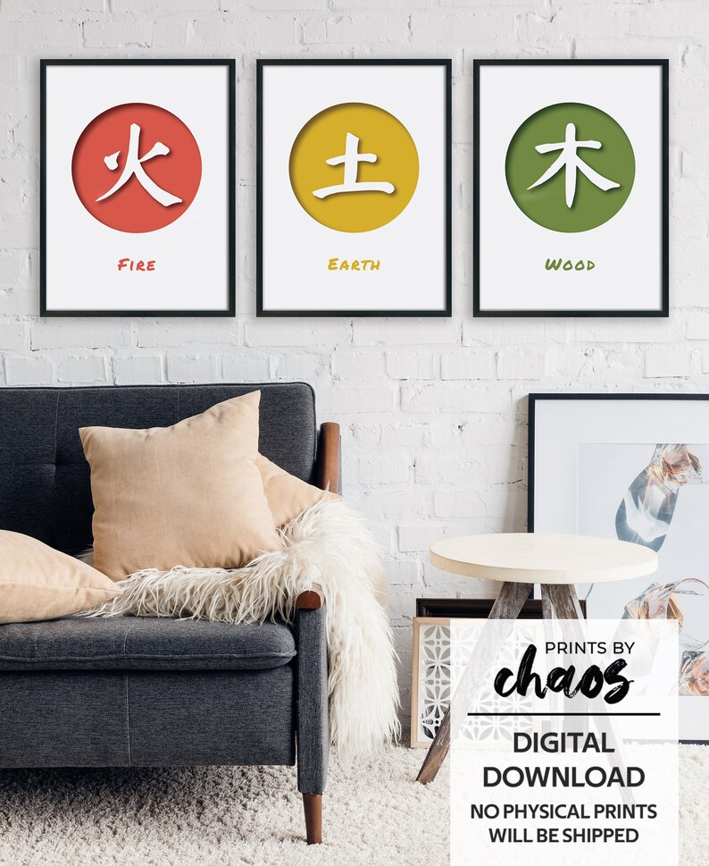 Digital Feng Shui 5 Elements Poster Set - Earth, Wood, Water, Fire ...