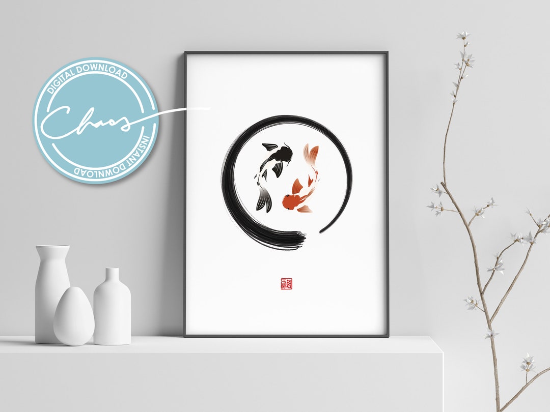 Digital ENSO KOI FISH Wall Art - Yin Yang Fish Artwork - Enso Circle ...