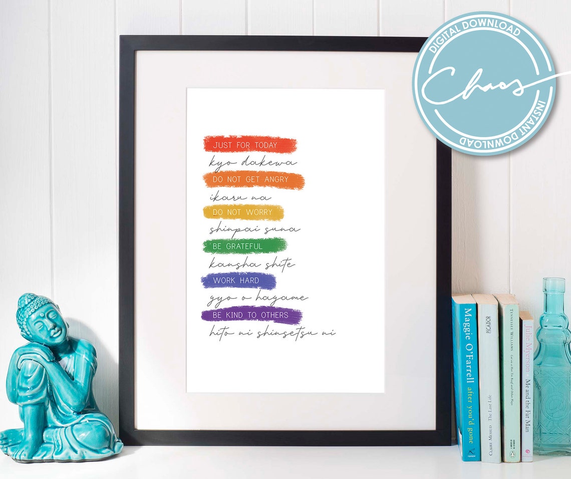 Reiki Principles Art Printable // Japanese Print // Just for Today Wall ...