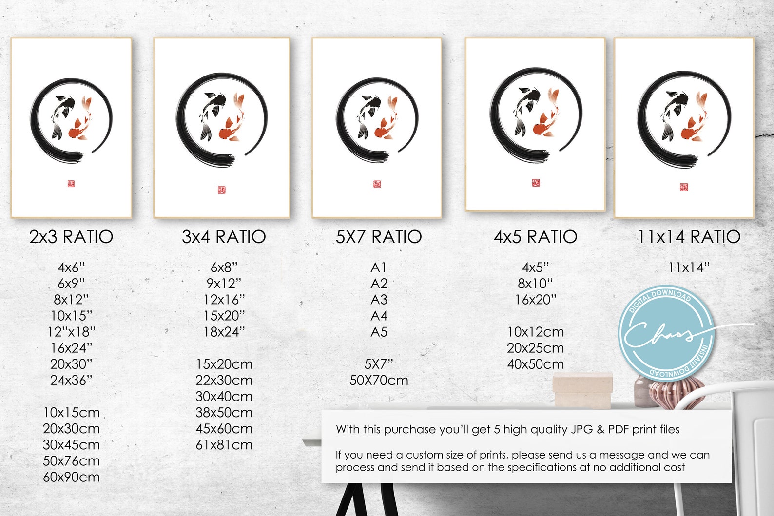 Digital ENSO KOI FISH Wall Art Yin Yang Fish Artwork Enso - Etsy