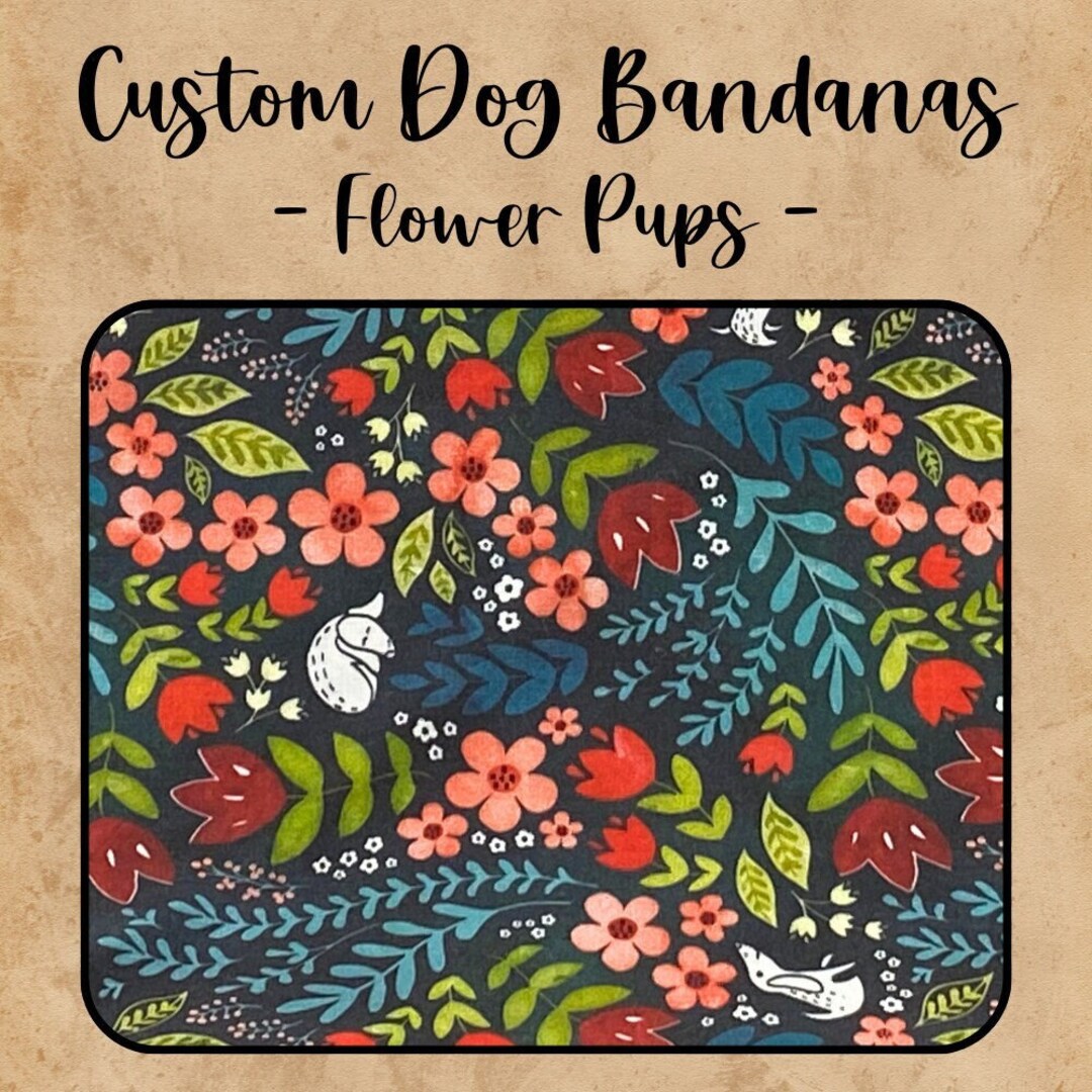 Custom Dog Bandanas With Name Embroidery. Flower Pups Print. Custom Pet ...