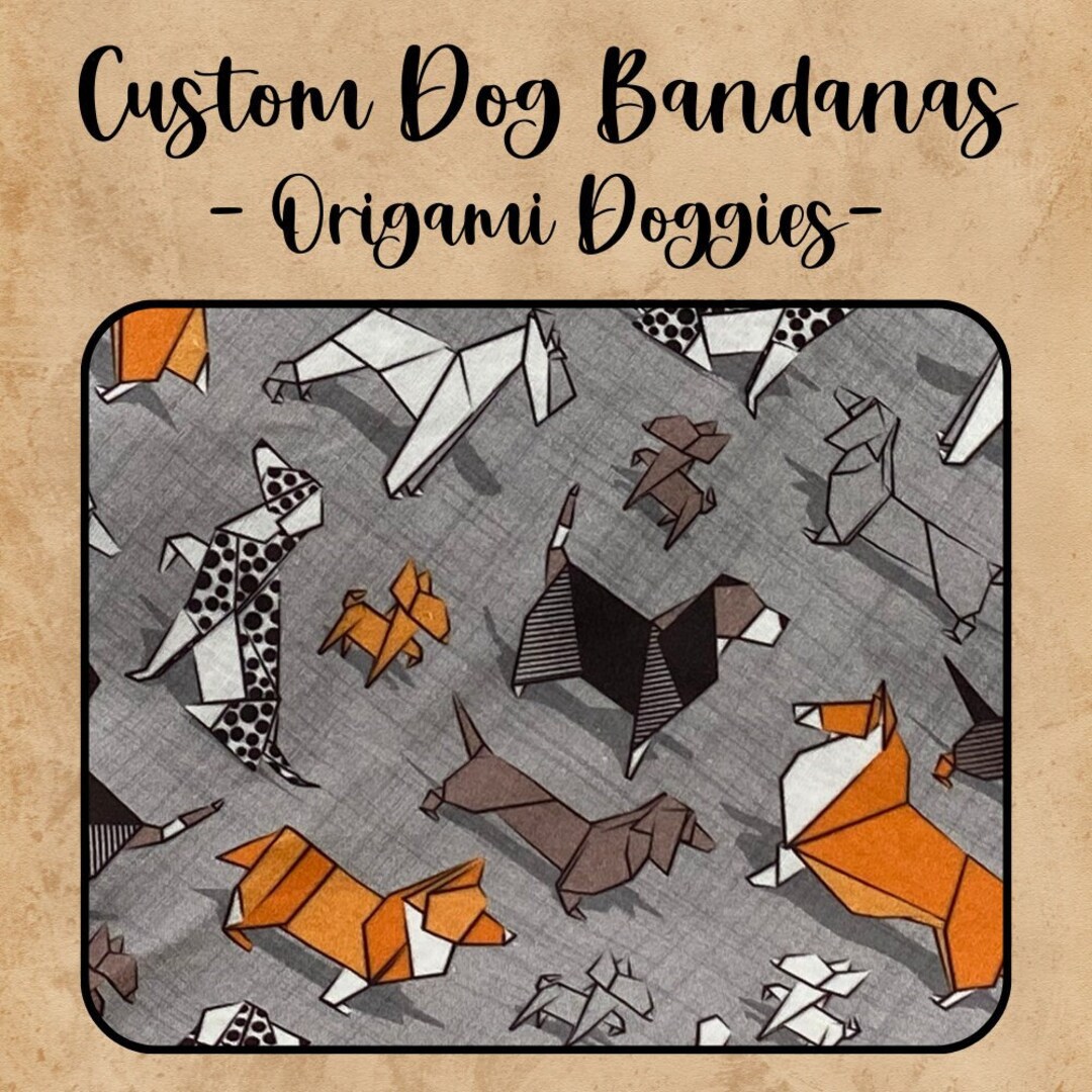 Custom Dog Bandanas With Name Embroidery. Origami Doggies Print. Custom ...