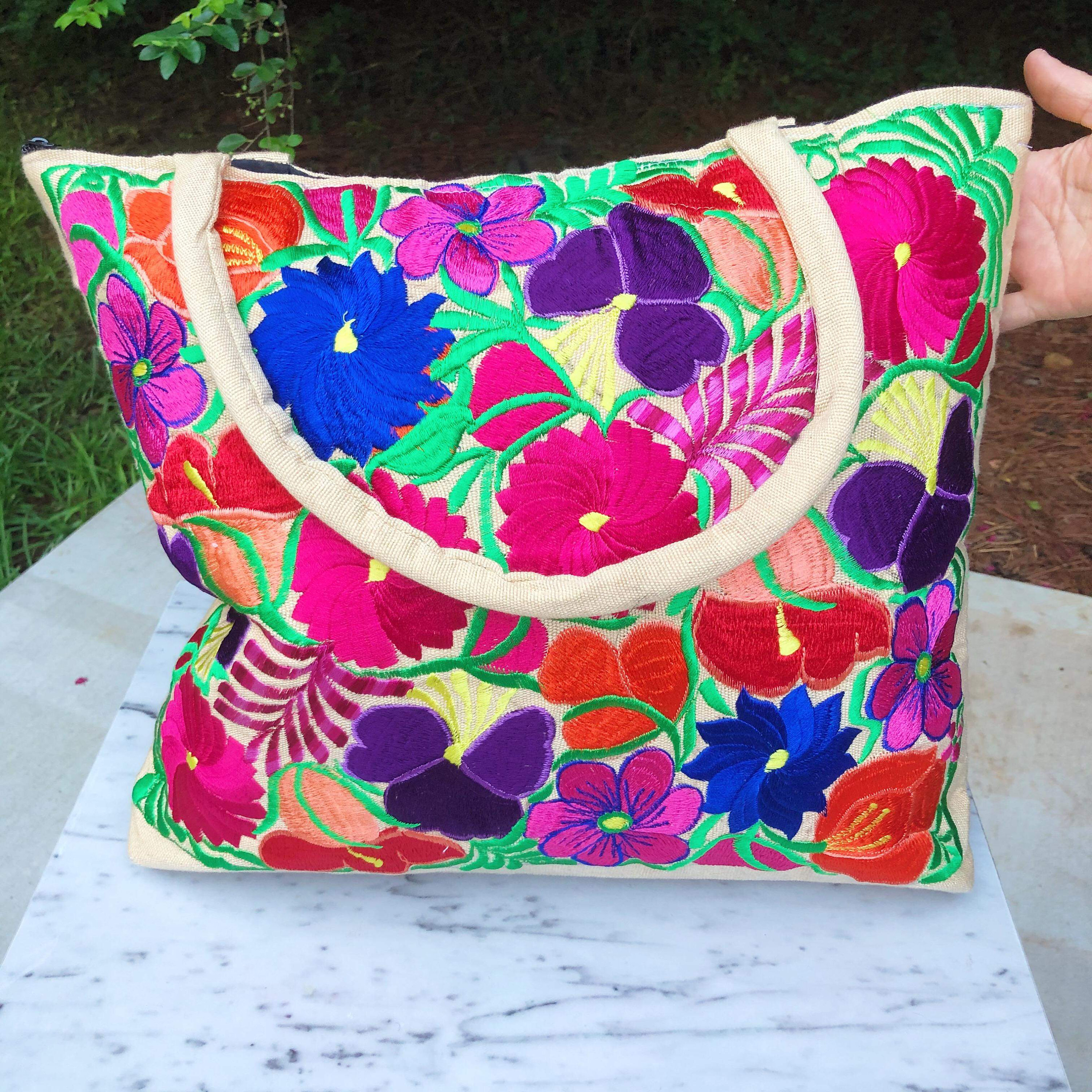 Embroidered Floral Bag. Handmade Colorful Purse With Zippers - Etsy