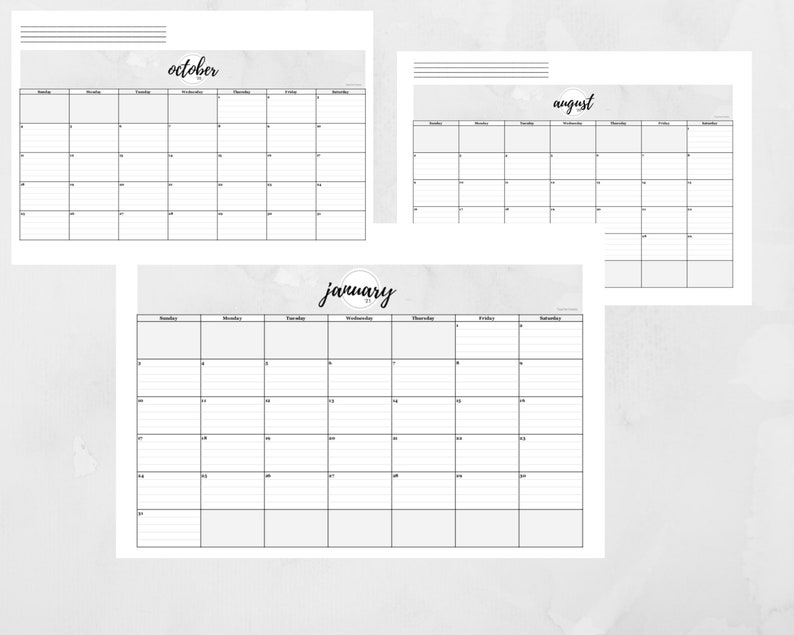 Printable Aug. 2020-jul 2021 8.5x11 Letter Size Marble Water Color ...