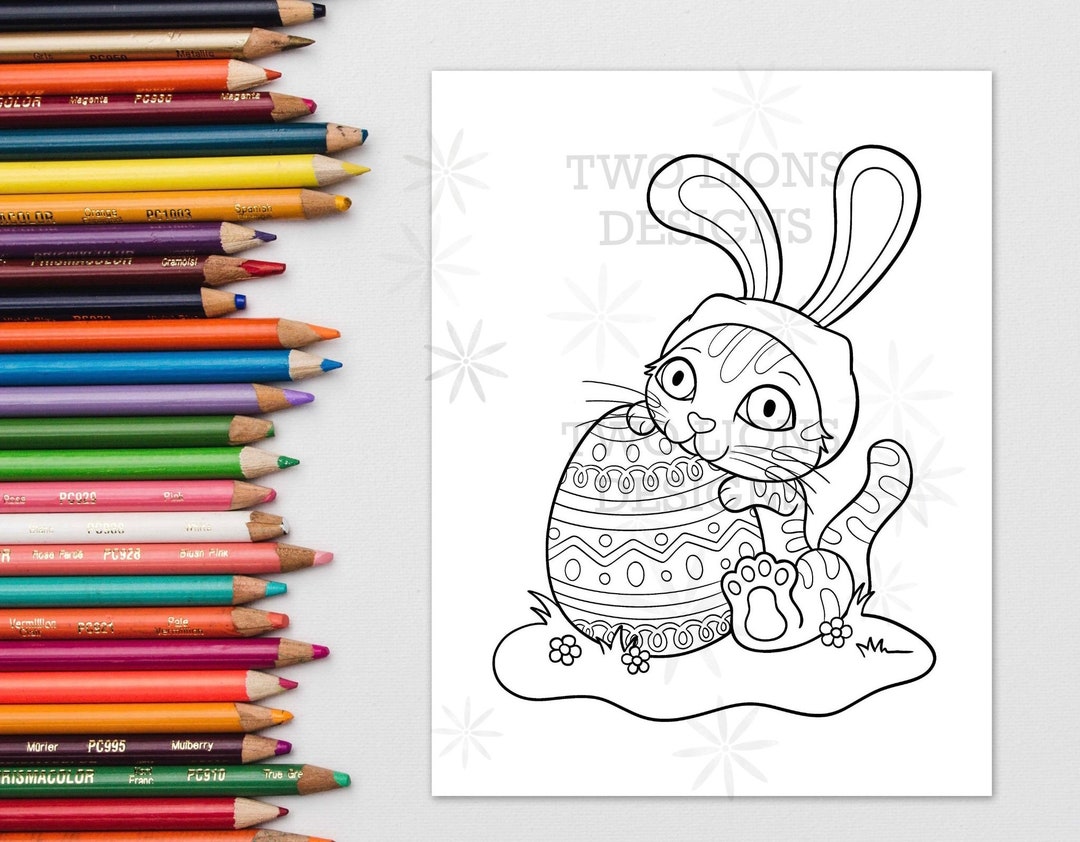 Easter Cat Coloring Page, Easter Activity for Kids, Easter Party ...